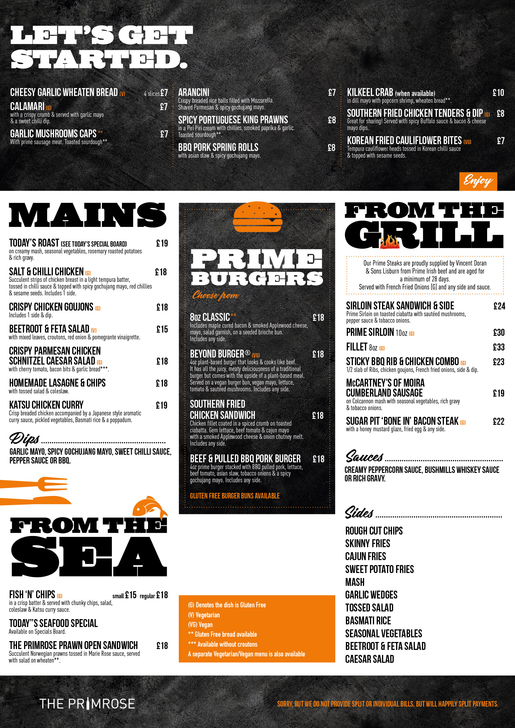 The Primrose | Menus - The Primrose