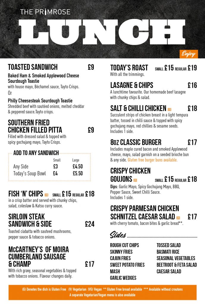 The Primrose | Menus - The Primrose