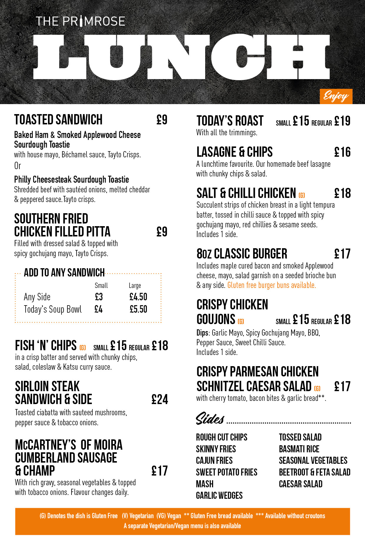 The Primrose | Menus - The Primrose