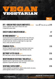 The Primrose | Menus - The Primrose