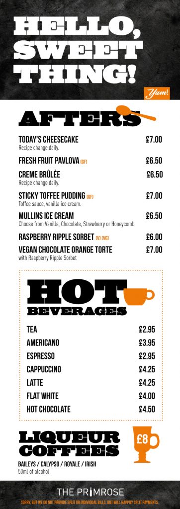 The Primrose | Menus - The Primrose