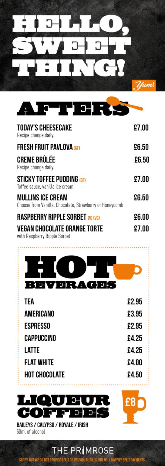 The Primrose | Menus - The Primrose