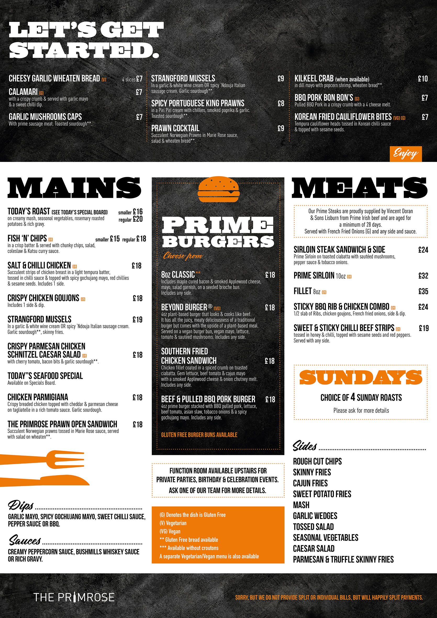 The Primrose | Menus - The Primrose