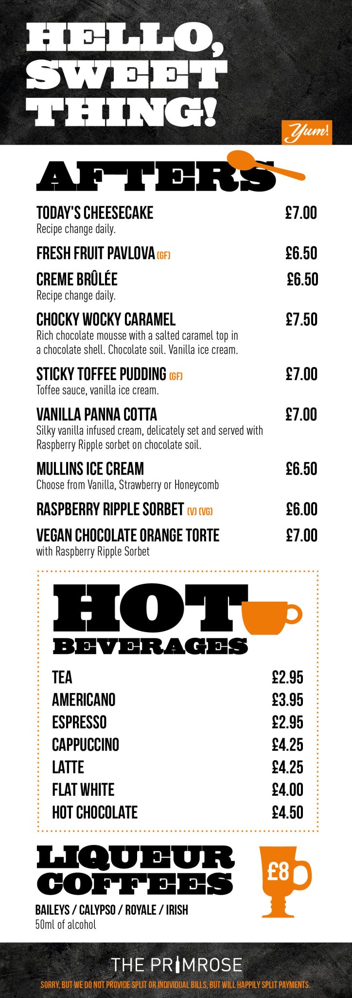 The Primrose | Menus - The Primrose