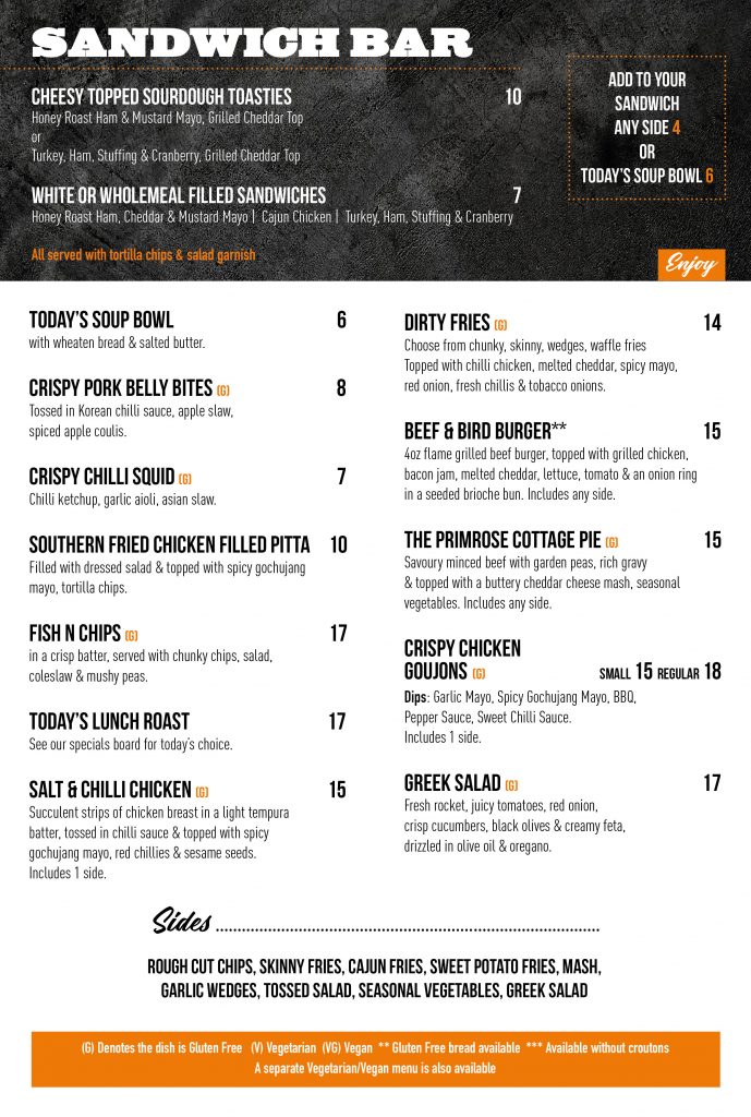 The Primrose | Menus - The Primrose