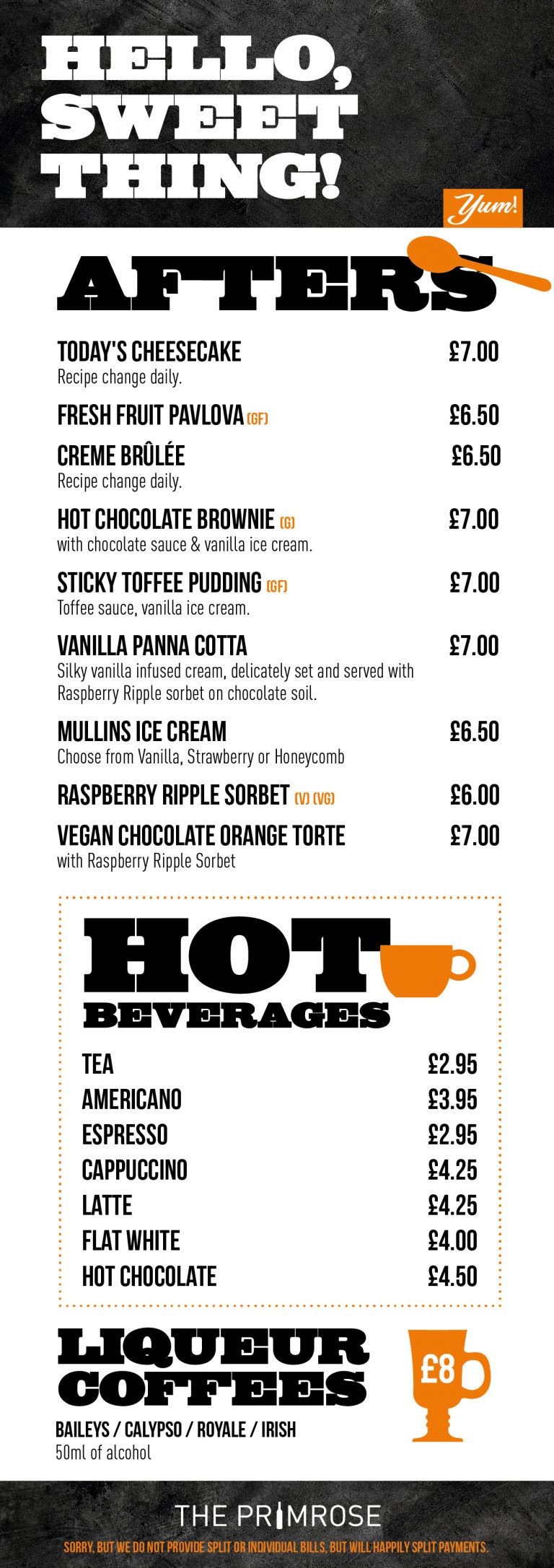 The Primrose | Menus - The Primrose