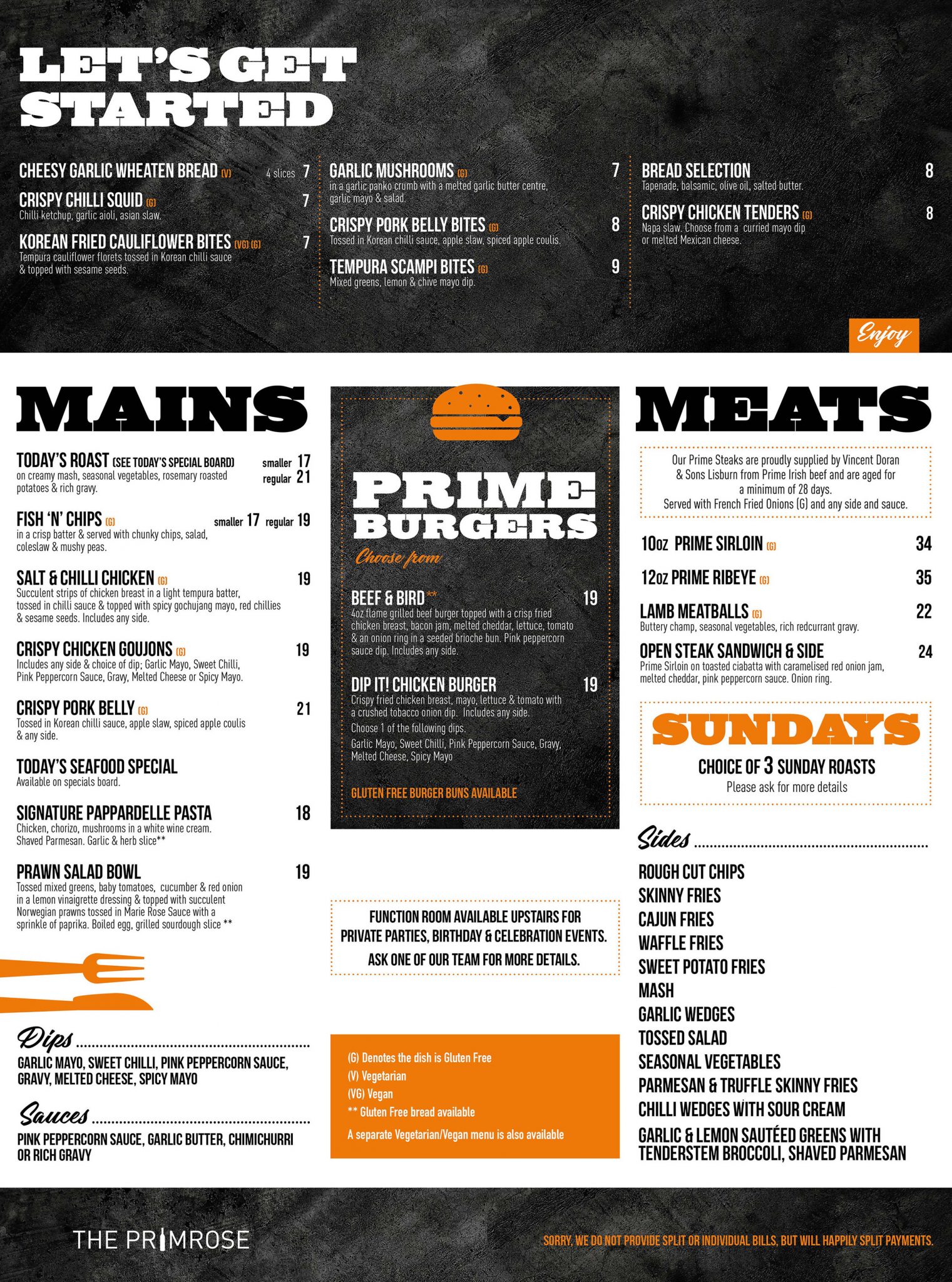 The Primrose | Menus - The Primrose