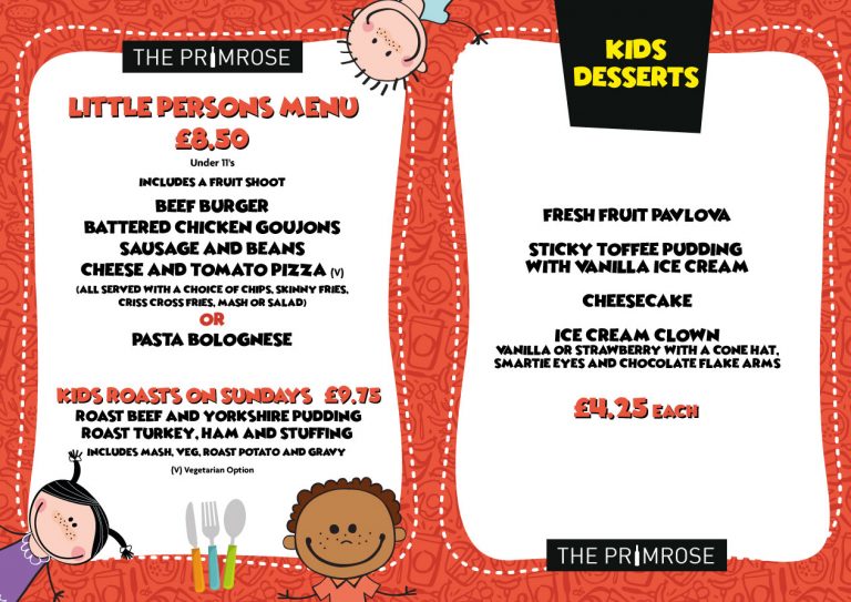 The Primrose | Menus - The Primrose