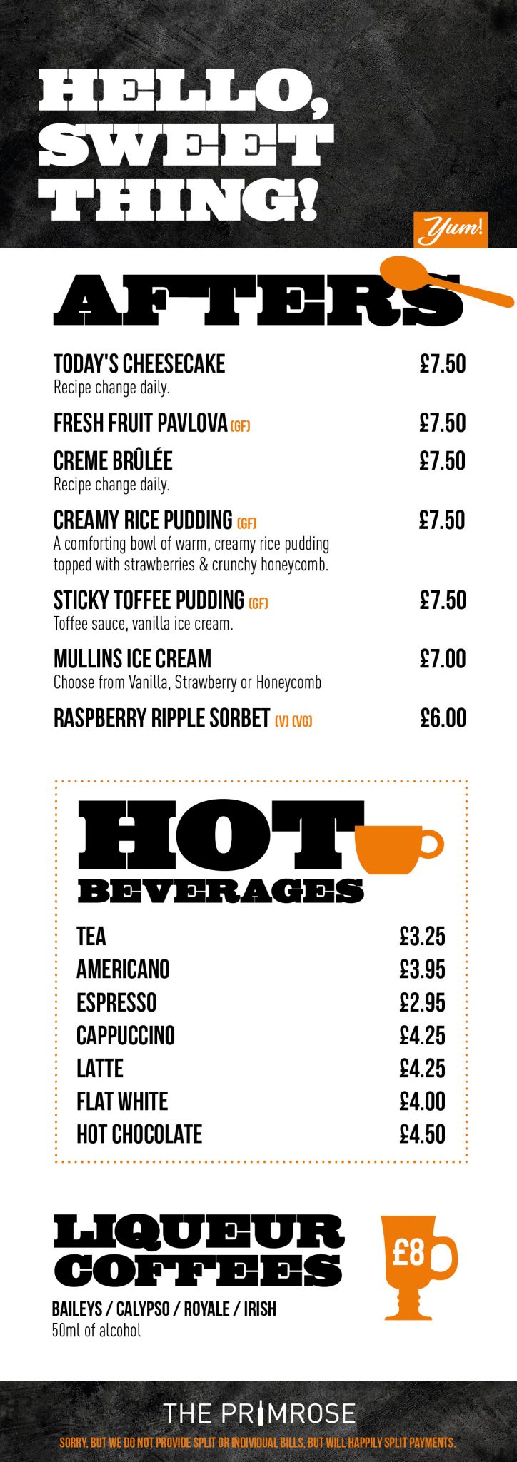 The Primrose | Menus - The Primrose